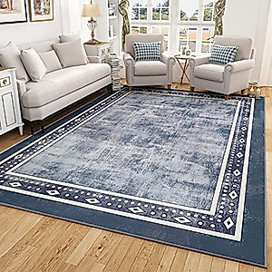 PADOOR Area Rug for Living Room Bedroom - 5x7 Feet Neutral Rug with Non-Slip Latex Backing Non Shedding Loop Pile for Dining Room Office Home Decor Navy Blue