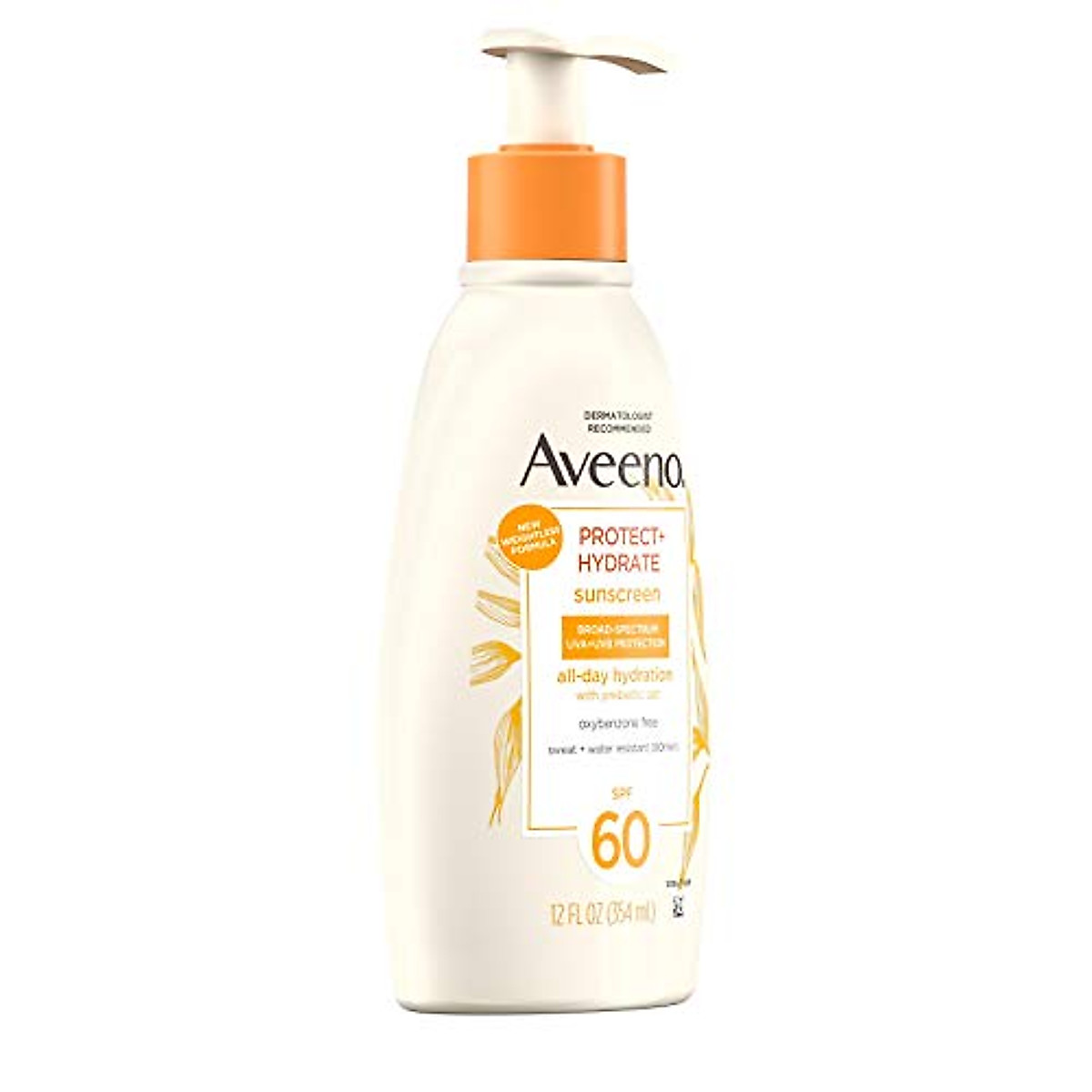 Aveeno Protect + Hydrate Moisturizing Body Sunscreen Lotion With Broad Spectrum Spf 60 & Prebiotic Oat, Weightless, Paraben-free, Oil-free & Oxybenzone-free, Pump Bottle, 12.0 ounces