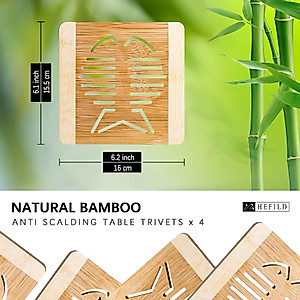 Hefild 4pcs Bamboo Trivets for Hot Dishes, 6x6 inch Fish-Shaped Wood Hot Pads for Countertops and Kitchen, Decorative Trivets for Hot Pots and Pan, Versatile Hot Pan Mat, Quartz Countertops Protection