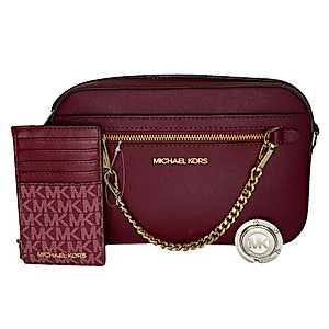 Michael Kors Jet Set Large Chain Crossbody Bag bundled with with SM TZ Coinpouch Wallet Purse Hook (Mulberry/Signature MK Mulberry