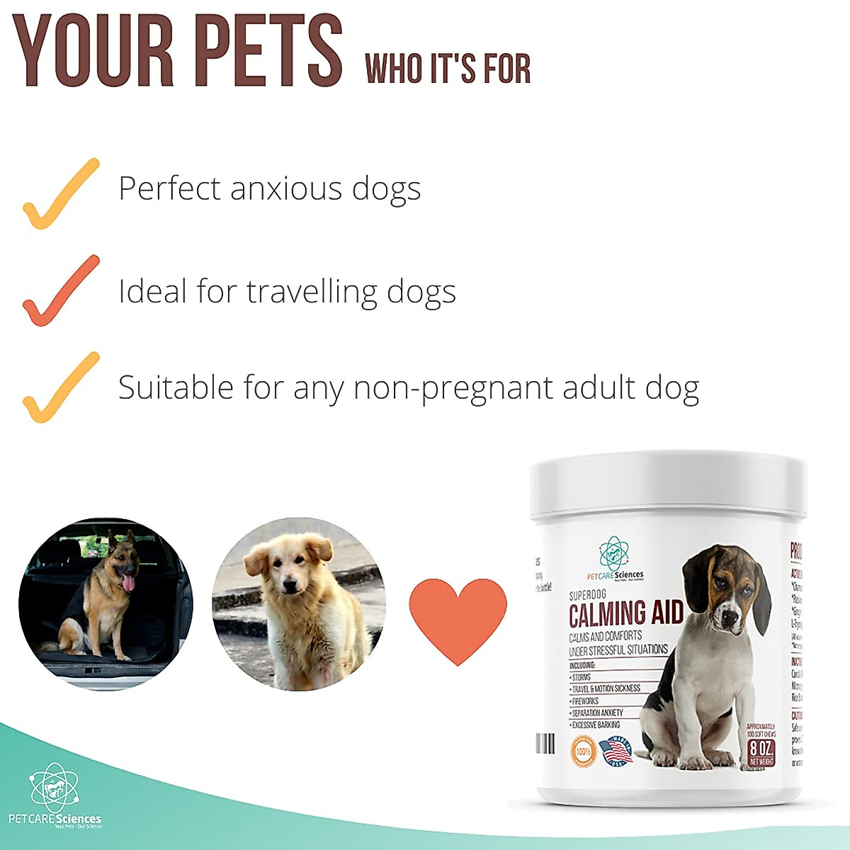 PET CARE Sciences Approx 100 x Calming Chews for Dogs or to Calm Puppy - Natural Dog Anxiety Relief - Anti Car Motion Sickness for Dog Calming Treats - Made in The USA