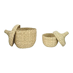 Creative Co-Op Handwoven Seagrass Lids (Set of 2 Sizes) Baskets, Beige
