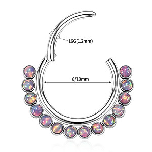 Septum Jewelry 16G Daith Earrings Surgical Steel Purple Opal Septum Rings Silver Nose Ring Hoop Opal Septum Clicker Ring Daith Piercing Jewelry Rook Helix Tragus Conch Cartilage Hoop Earrings 10mm