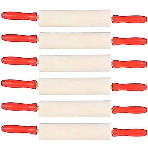 Mini Rolling 7.5 Inch (Pack of 6) Rolling Pin for Play Dough - Wood Kids Rolling Pin For Little Bakers, With Red Handles Arts and Crafts Clay Roller, 7.5" (6-Pack)