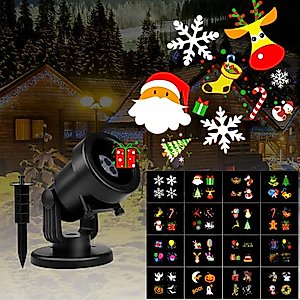 A.T.Lums Christmas Projector Lights Outdoor & Indoor, 16 HD Slides LED Projection Lamp for Christmas Gifts, Waterproof Snowflake Landscape Lights for Halloween Easter New Year Holiday Party Deco