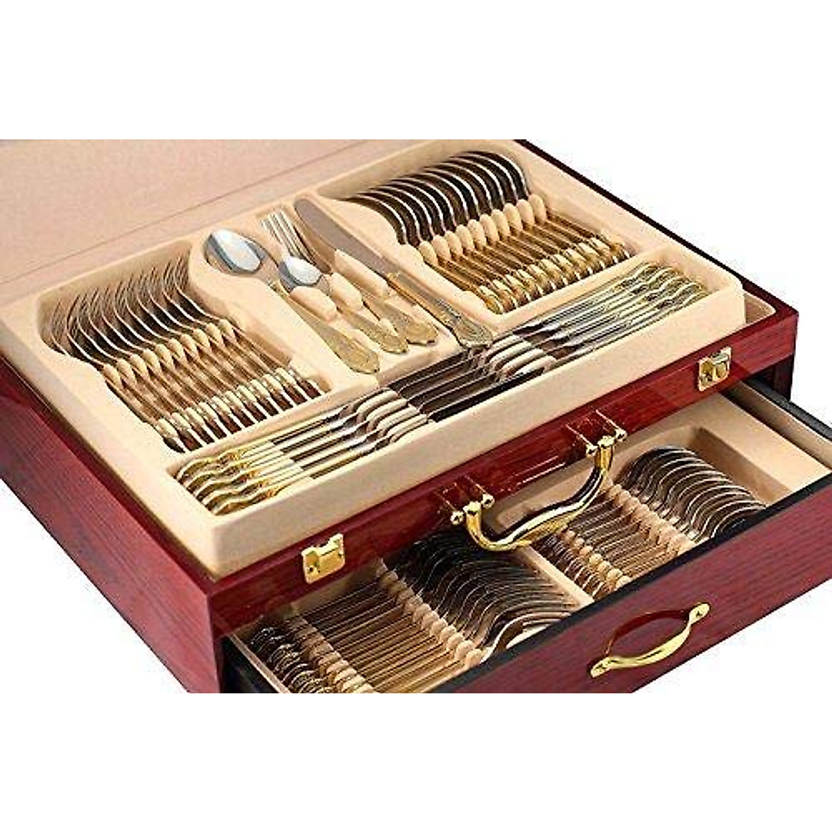 Impressive Italian Collection Flatware Storage Box with Drawer - Ideal for Organizing 75-Piece Set (Flatware Box 1)
