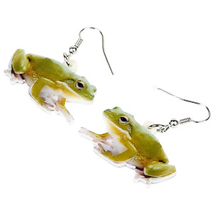 DUOWEI Cute Sitting Frog Earrings Acrylic Drop Dangle Jewelry for Women Aesthetic Gifts (Yellow)
