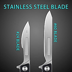 OLITANS G016 Mini Slim Folding Scalpel with 5pcs #24 and 5pcs #60 G10 Handle with Liner Lock, Utility EDC Pocket Knife with Back Clip(Black)