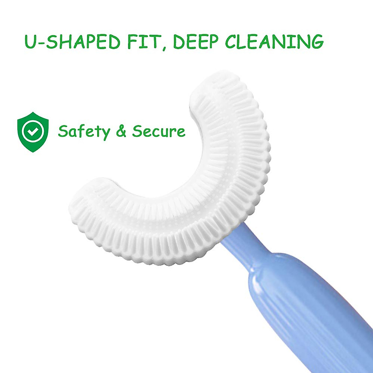 SHNOKER New Toothbrush with U-shaped Food Grade Silicone Brush Head for Kids 2-8 Years Old (Blue, 1Pack)