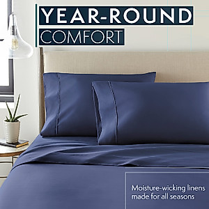 HC COLLECTION Bed Sheets Set California King with 2 Pillowcases Hotel Luxury Brushed Microfiber Sheet w/Deep Pocket, Fade Resistant Ultra Soft Breathable Lightweight 4 Pcs Bedding Solid Color, Navy