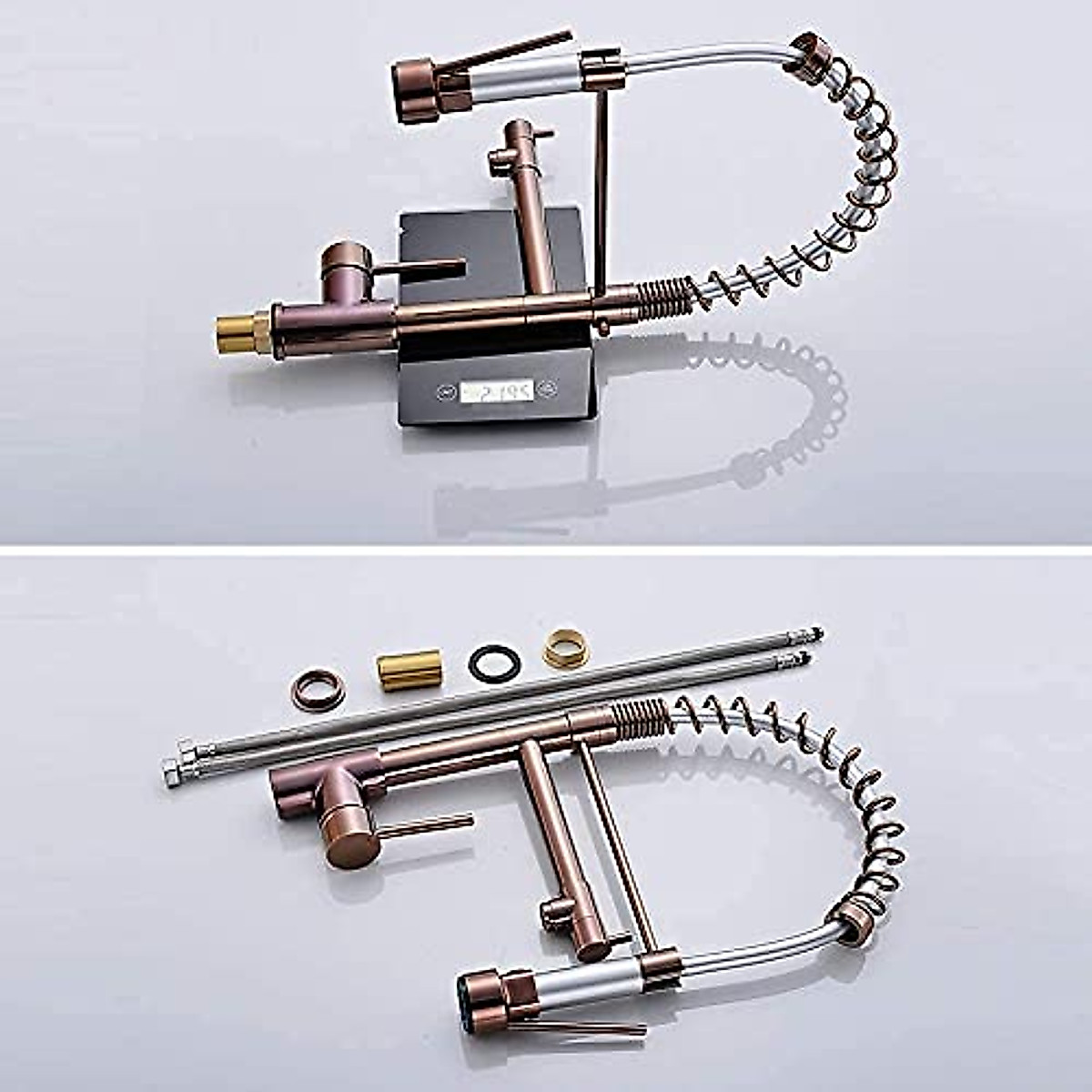 Swivel and Spring Spout Pull Out Taps Pull-Out 360°Swivel Kitchen Mixer Tap Pull Down Single Lever Basin Kitchen Faucet(Rose Gold)