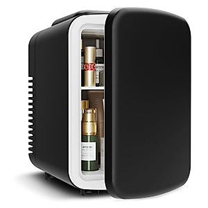 EUHOMY Mini Fridge, 4 Liter/6 Cans Small Refrigerator, Portable Cooler and Warmer for Skin Care, Cosmetics, Beverage, 4L Makeup Mini Fridge for Bedroom, Car(Black)