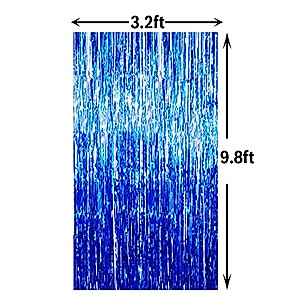 GOER 3.2 ft x 9.8 ft Metallic Tinsel Foil Fringe Curtains Party Photo Backdrop Party Streamers for Birthday,Graduation,New Year Eve Decorations Wedding Decor (Navy Blue,1 Pack)