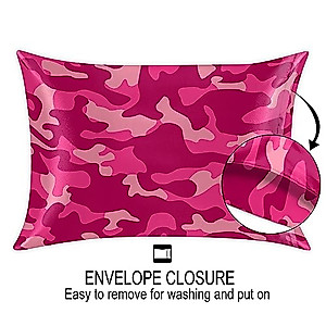 Camo Camouflage Pattern Satin Pillow Cases Silk Satin Pillowcase for Hair and Skin Standard Set of 2 Super Soft Silk Pillowcase with Envelope Closure (20x26 in)