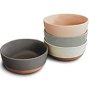 Mora Ceramic Flat Bowls Set of 4-25 oz- For Soup, Salad, Rice, Cereal, Breakfast, Dinner, Serving, Oatmeal, etc - Microwave, Dishwasher and Oven Safe Porcelain Bowl for Eating and Kitchen - Neutrals