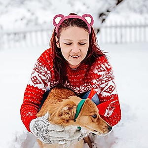 Wittocs Rose Red Bear Ears Headband Plush Bear Ear Headwears for Women Girls Makeup Headband Cute Fashion Fluffy Soft Face Washing Headbands New Year Christmas Valentines Day Hair Hoop