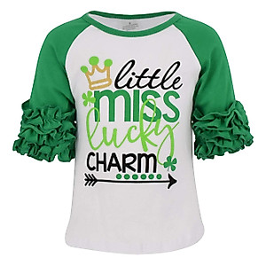Toddler Big Girls St Patricks Day Lucky Charm Skirt Shirt Dress Outfit (6/XL, Green)