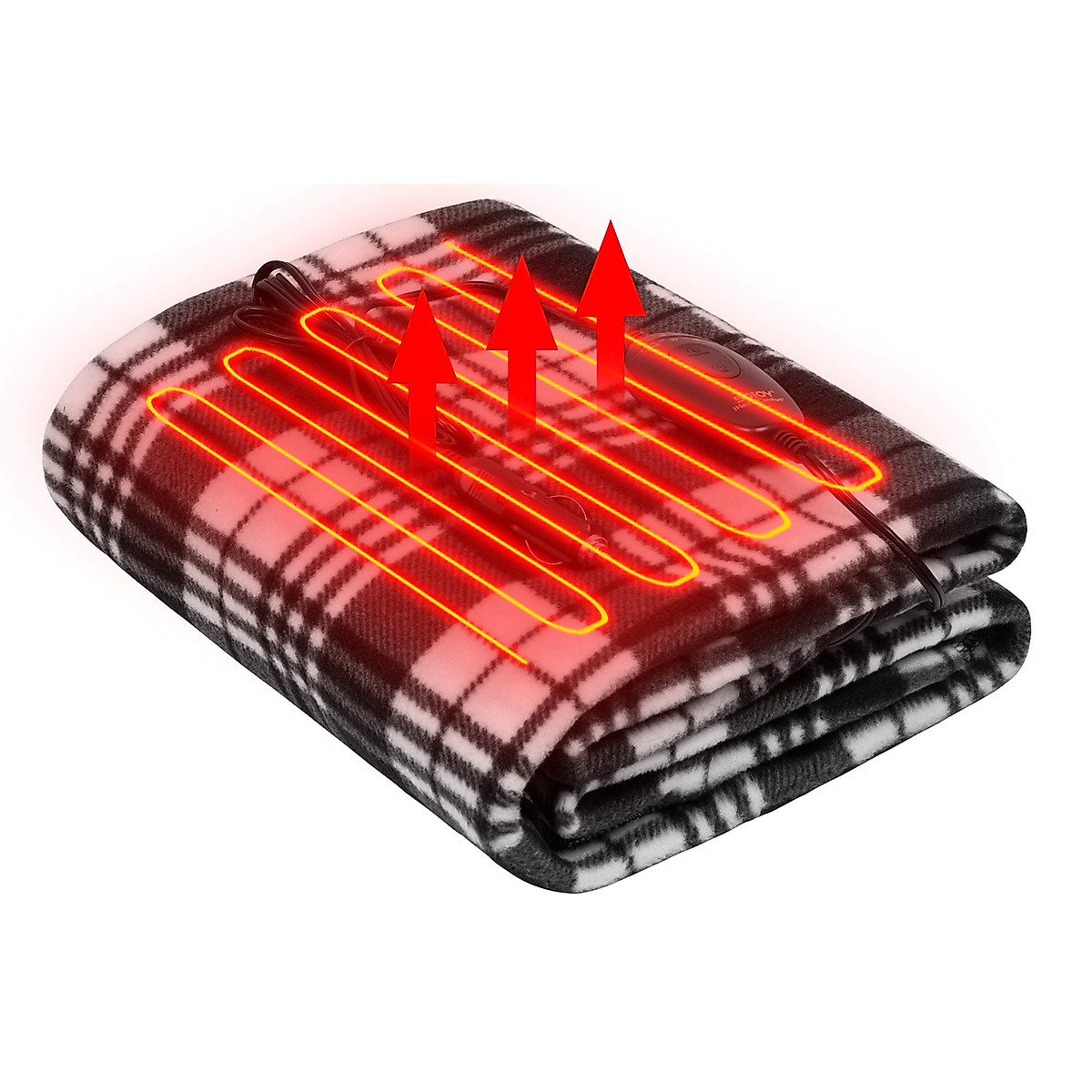 IHEALTHCOMFORT Warm Electric Heated Blanket with Intelligent Temp and 30/45/60mins Auto-Off Timer Controller for Car or RV Road Trip Outdoor Camping(60"x 40")(Black and White)…