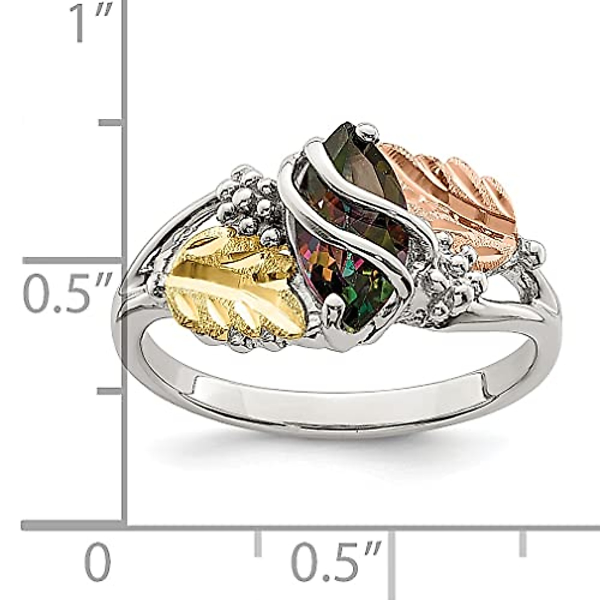 Mt. Rushmore Black Hills 925 Sterling Silver Gold Mystic Fire Topaz Flower Ring Gemstone Band Size 7