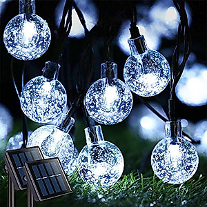 JMEXSUSS 2 Pack 30 LED Solar String Lights 8 Modes Crystal Globe String Lights Outdoor Waterproof Solar Powered String Lights for Patio Tree Camping Fence Party Decorations(White)