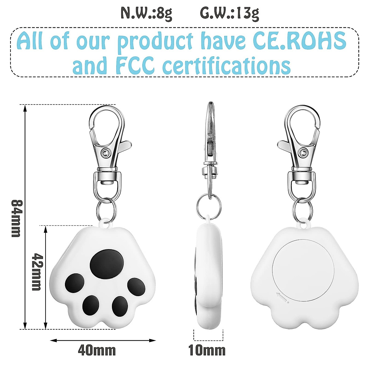 8 Pcs Smart GPS Dog Tracker Kids GPS Keychain Tracker Trackable Key Finders Cute Pet Locator Portable Tracking Devices for Kids Pets Dog Cat Collar Wallet Luggage Smart Phone