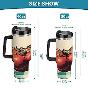 Flradish 30oz Tumbler with Handle, Vintage Delicious Tomatoes Stainless Steel Tumbler with Lid and Straws Double Wall Vacuum Insulated Leakproof Coffee Travel Mug