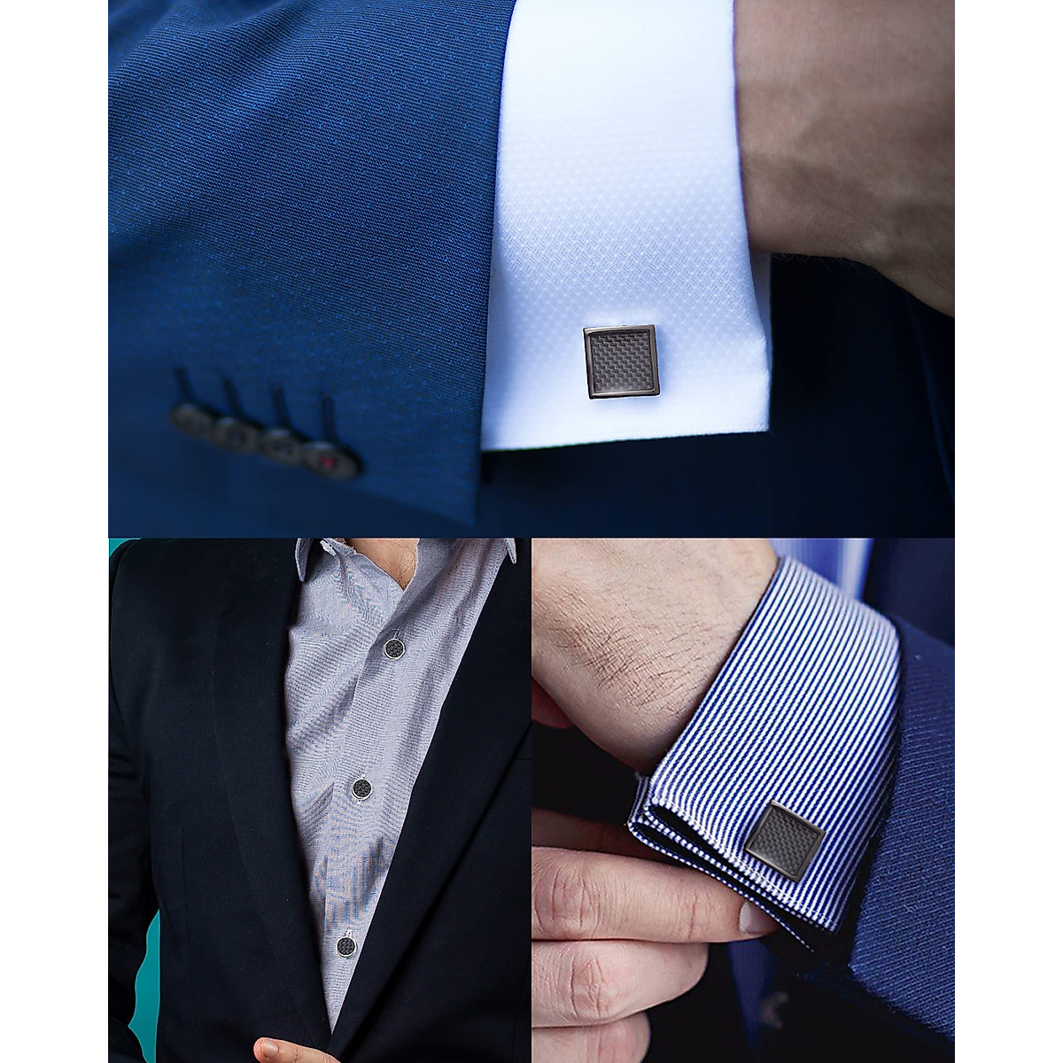 Ofeiyaa 10pcs Square Cufflinks And Shirt Stud Formal Men Classic Cufflinks Tuxedo Buttons Set Black Tone Tuxedo Shirts for Business Wedding