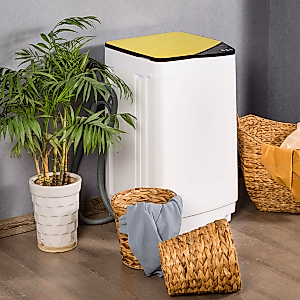 Giantex Full-Automatic Washing Machine Portable Washer and Spin Dryer 7.7lbs Capacity Compact Laundry Washer with Built-in Barrel Light Drain Pump and Long Hose for Apartments Camping (White & Yellow)