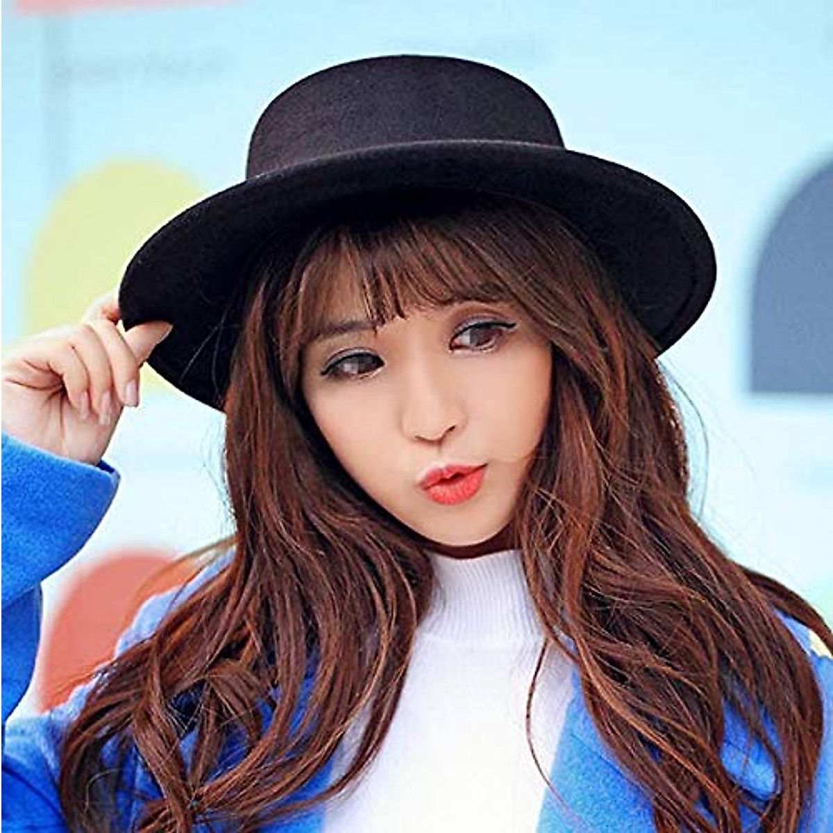 Classic Unisex Wool Blend Fedora Hat Brim Flat Church Cap Wide Brim Classic Pork Pie Hat Perfect for Wedding Party Talent Show Performance Best Xmas Gift for Boys Girls Women Men Black