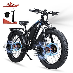 Electric Bike for Adults, LONG SENG 2000W Electric Bikes 26"*4.0''Fat Tire Electric Bicycle Dual Motor 30MPH Electric Mountain Bikes 48V/23Ah Battery Electric Bicycles Hydraulic Disc Brake Ebike Black