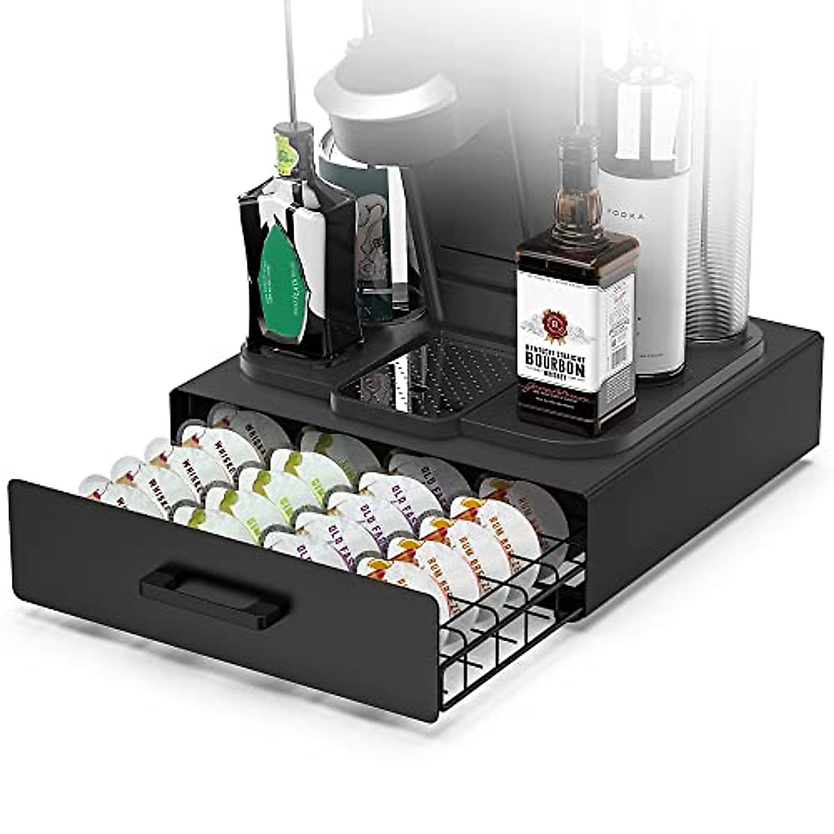 Storage Drawer for Bartesian Pods, ZECENN Cocktail Pod Holder for Bartesian Capsules Compatible with Bev by BLACK+DECKER Cocktail Machine, Hold 36 Pods, Countertop Organizer Bar Accessories- Black