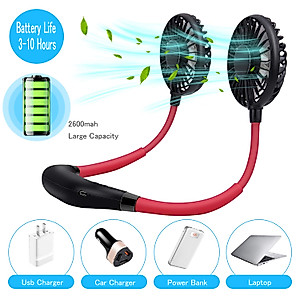 XINBAOHONG Neck Fan, Portable USB Rechargeable LED Fan Headphone Design Hand Free Personal Fan Wearable Cooler Fan with Dual Wind Head for Traveling Outdoor Office (Black)