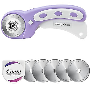 45mm Rotary Cutter for Fabric, Ergonomic Handle Rolling Cutter with Safety Lock for Fabric Leather Crafting Sewing Quilting, Fabric Cutter Wheel Perfect for Left & Right Hand (Purple)