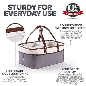 Baby Diaper Caddy Organizer - Grey Nursery Essentials Storage - Portable Basket for Car - Newborn Nursery Décor and Changing Table Accessory