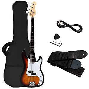 Goplus Full Size 4 String Electric Bass Guitar with Strap Guitar Bag Amp Cord (Sunburst Bass 4 Straps)