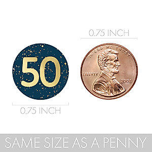 Navy Blue and Gold 50th Birthday Party Favor Chocolate Kisses Candy Stickers - 180 Count