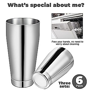 6 Pieces Cocktail Shakers Professional Bar Shaker Boston Shaker Set Stainless Steel Martini Shaker Drink Mixer Basic Tools Weighted Shake Metal Can Cocktail Shaker Set for Bartenders, 18 Oz, 28 Oz