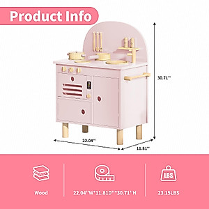 cuoote Play Kitchen Set for Kids Toddlers, Toddler Kitchen Set, Wooden Mini Pretend Kitchen playset for Boys and Girls, Toy Kitchen Gift for Girls and Boys, Gift for Ages 3+, Pink