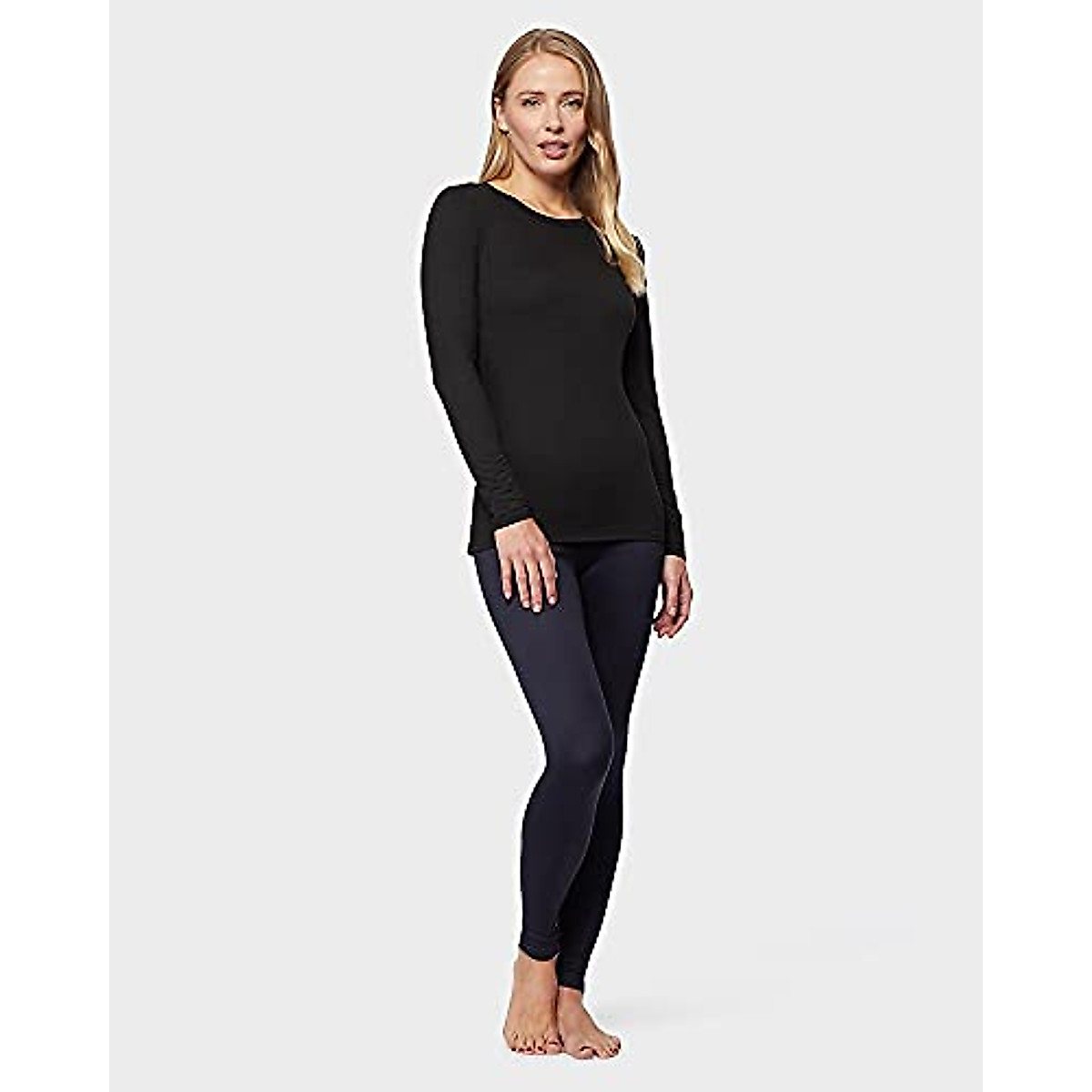 32 DEGREES Heat Womens Ultra Soft Thermal Lightweight Baselayer Crew Neck Long Sleeve Top, Black, Large