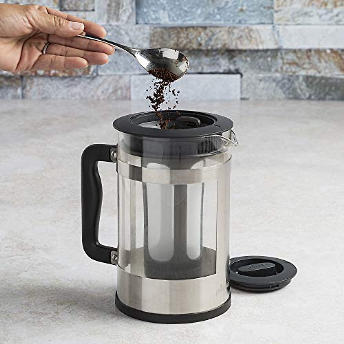 Primula Kedzie Deluxe Cold Brew Iced Coffee Maker Comfort Grip Handle, Durable Glass Carafe, Removable Mesh Filter, 6 Cup, Brushed Stainless Steel