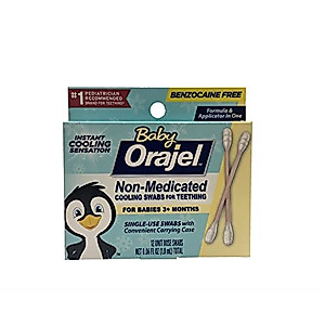 Orajel Baby Daytime Cooling Swabs for Teething, Drug-Free, 1 Pediatrician Recommended Brand for Teething*, 12 Swabs in Carrying Case