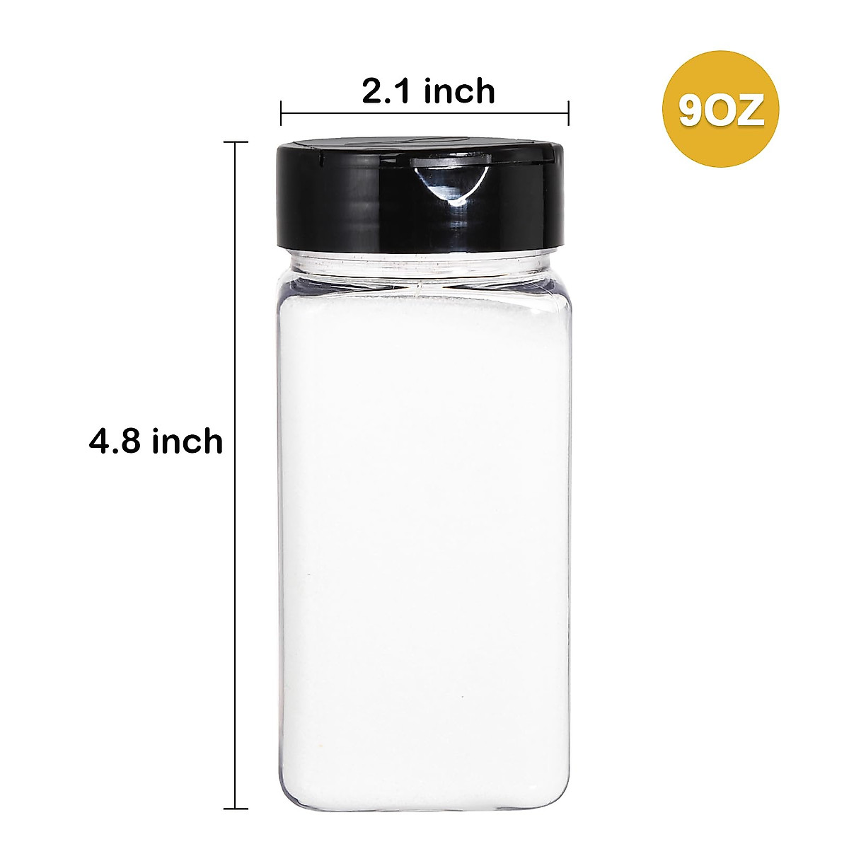 Bekith 16 Pack 9 Oz Plastic Spice Jars Bottles Containers with Black Cap – Perfect for Storing Spice, Herbs and Powders