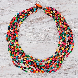NOVICA Artisan Handcrafted Wooden Bead Necklaces | Natural Stone Malachite | Round Beads Necklace | Multi Color Wood Necklace | Wooden Mala Beads Necklace | Natural Wooden Bead Necklace