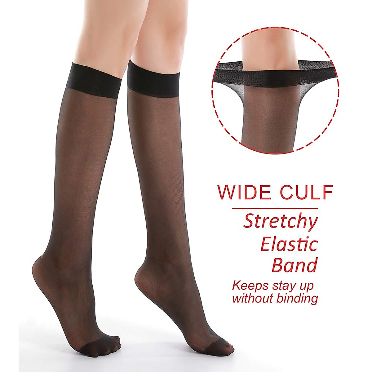 G&Y 9 Pairs Knee High Pantyhose with Reinforced Toe - 20D Nylon Stockings for Women,Black