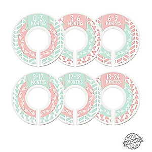 Modish Labels Baby Clothes Size Dividers, Baby Closet Organizers, Closet Size Dividers, Baby Closet Organizers, Clothes Organizer, Girl, Woodland, Arrows, Nordic, Boho, Pink, Mint (Baby)