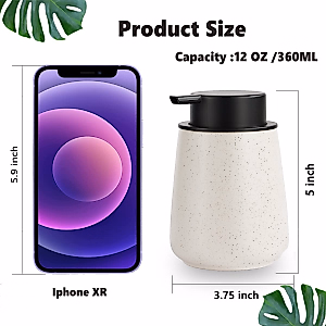 12Oz Foaming Hand Soap Dispenser - Ceramic Bathroom Foam Soap Dispenser with Easy-to-Press Black Pump, Refillable Lotion Hand Soap Dispenser, Dish Soap Dispenser for Kitchen, Speckled Matte Beige