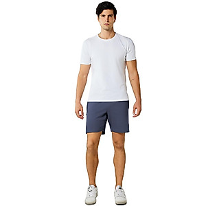 NIMENJOJA Mens 7" Sweat Shorts Cotton Workout Gym Jogger Lounge Zipper Pockets Shorts Navy Blue