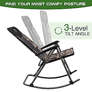 TR Foldable Rocking Chair 3-Position Recliner Camping Chair Padded Rocker Chair Outdoor Portable Heavy Duty High Back Hard Armrest Mesh Back 300 lbs for Patio Home, Camo