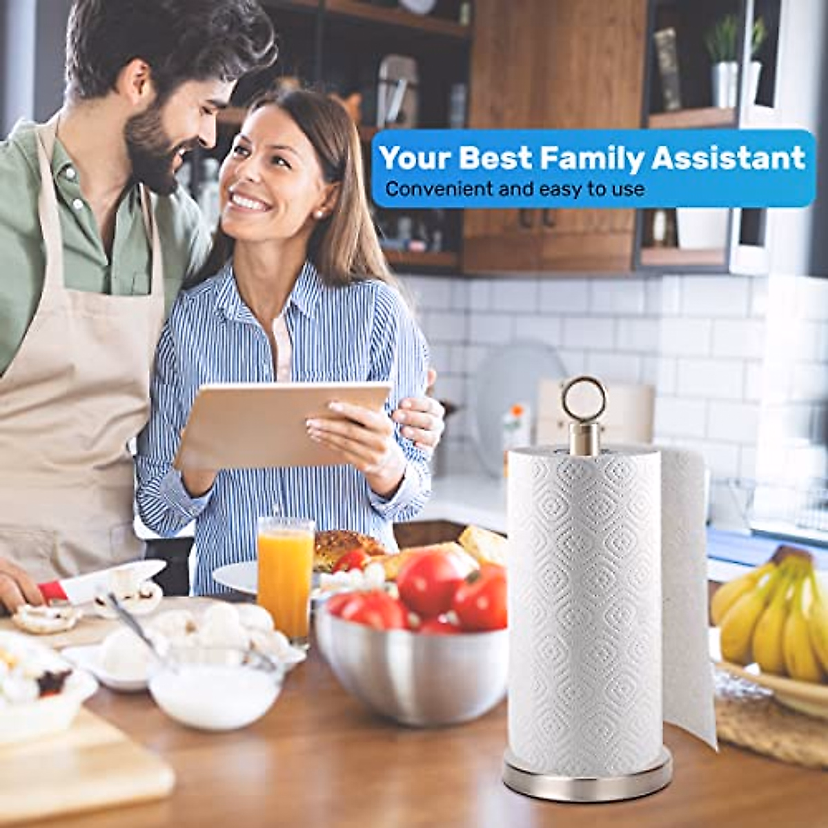 Paper Towel Holder Countertop, Surdy Weighted Base Paper Towel Holder Stand for Kitchen Bathroom with One-Handed Operation (Brushed Nickel)