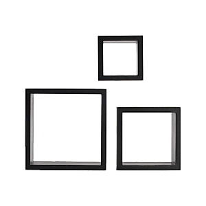 Melannco Floating Wall Square Cube Shelves for Bedroom, Living Room, Bathroom, Kitchen - Wood, Set of 3, Black